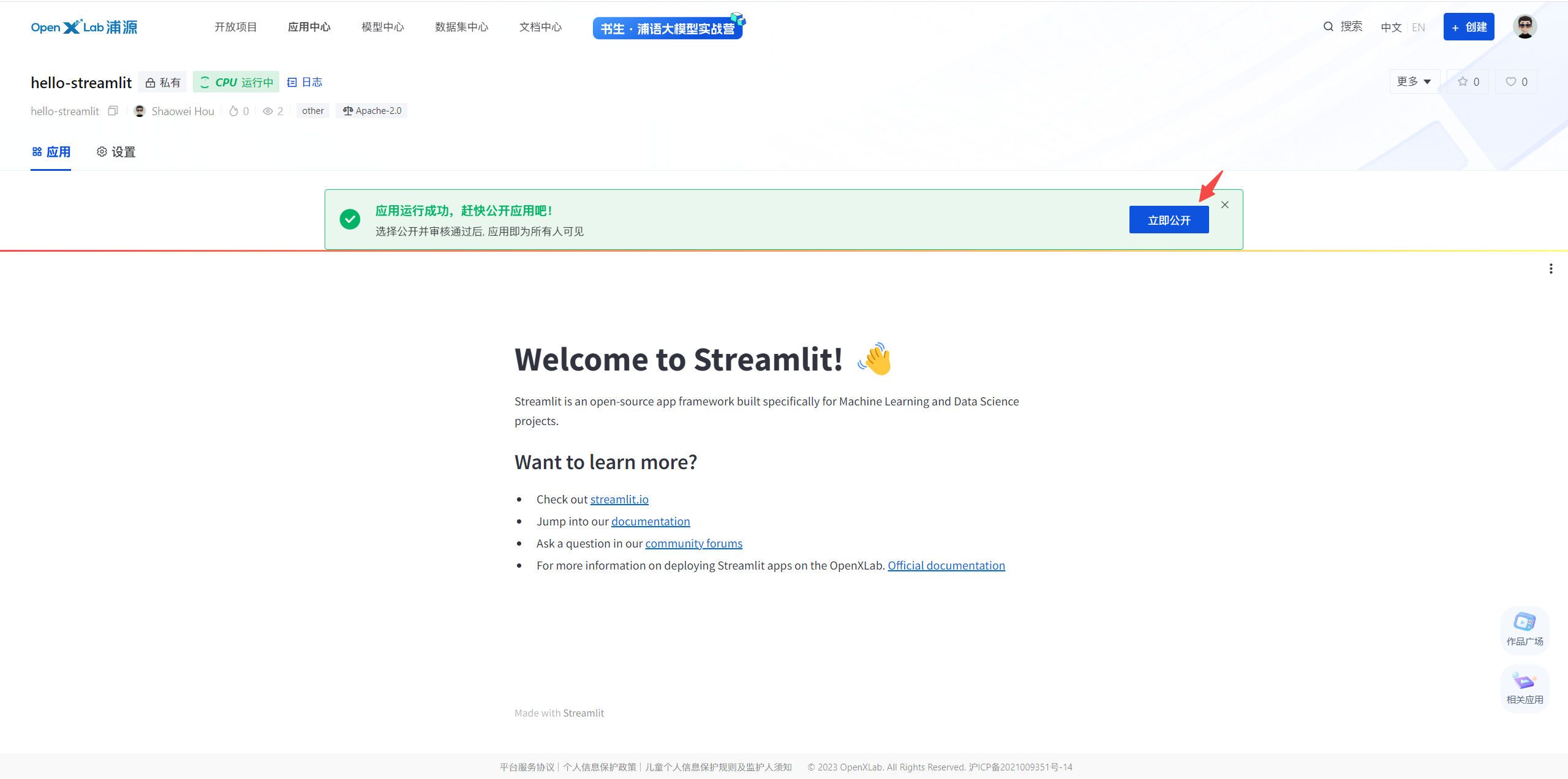 Streamlit应用 | OpenXLab浦源 - 文档中心